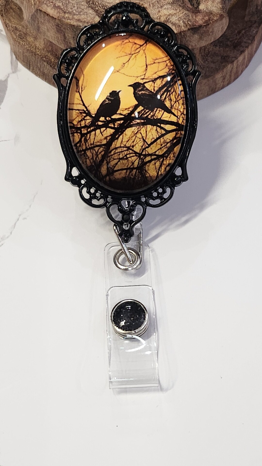 Crow Cameo Vintage Style Gothic Badge Reel ID Card Holder Work READY ...