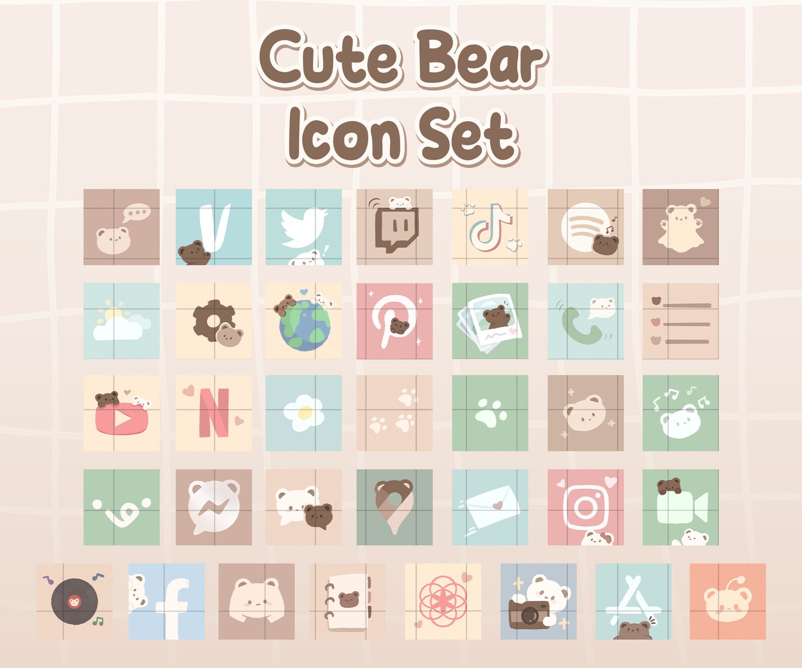 Cute Bear App Icons Set | Ios & Android Home Screen (digital Download ...