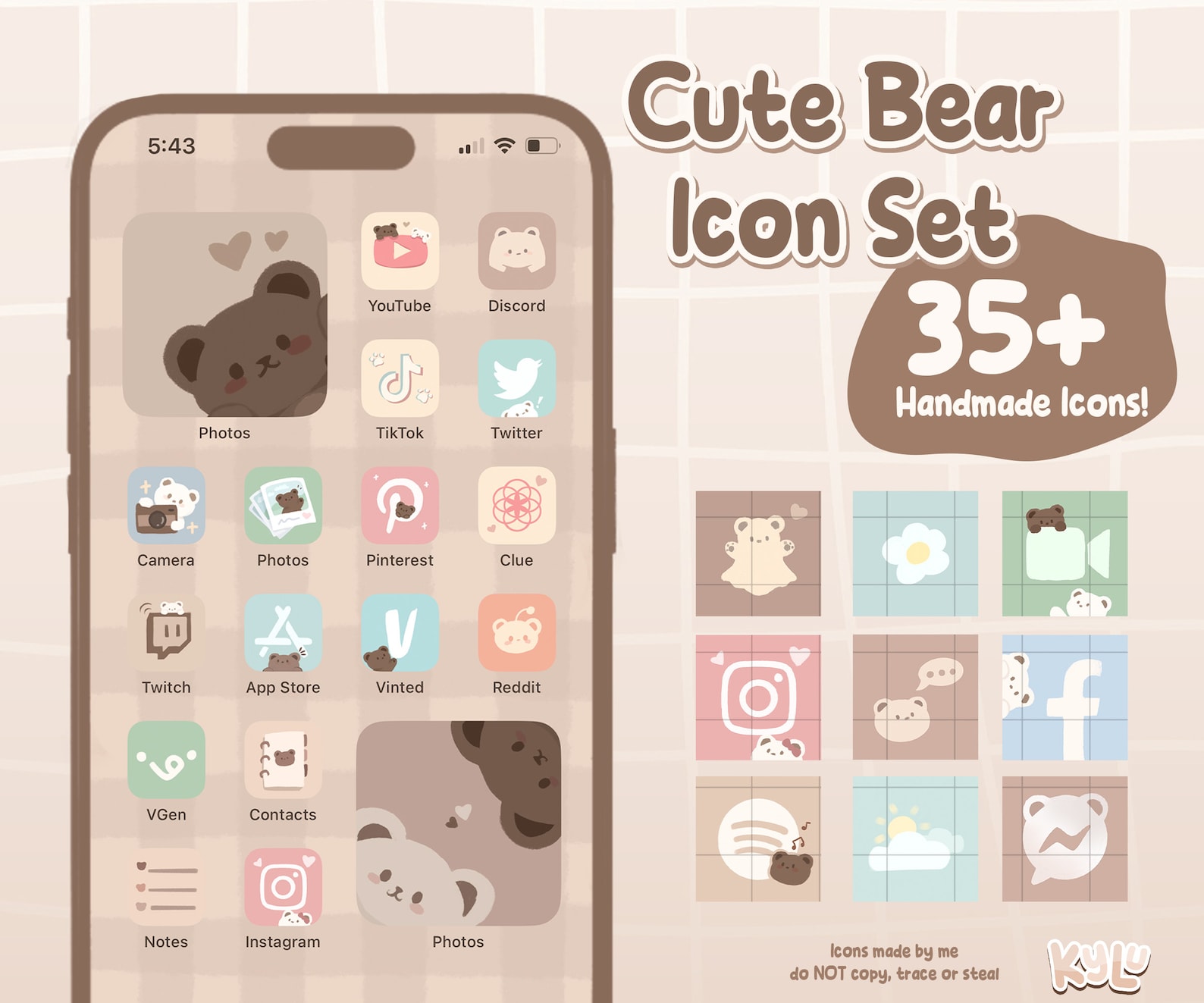 Cute Bear App Icons Set | Ios & Android Home Screen (digital Download ...