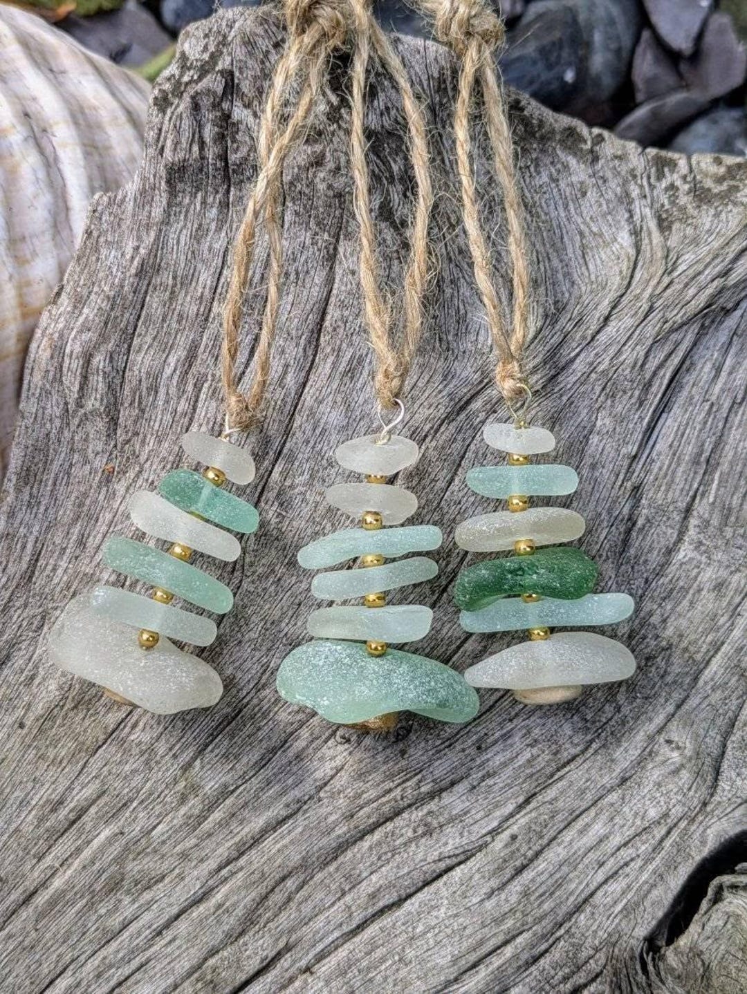 Trio Sea Glass Christmas Tree Decorations - Etsy