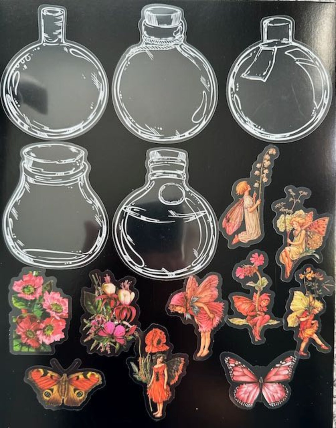 Clear Fantasy Bottle Stickers With Fairies, Flowers and Butterflies - Etsy