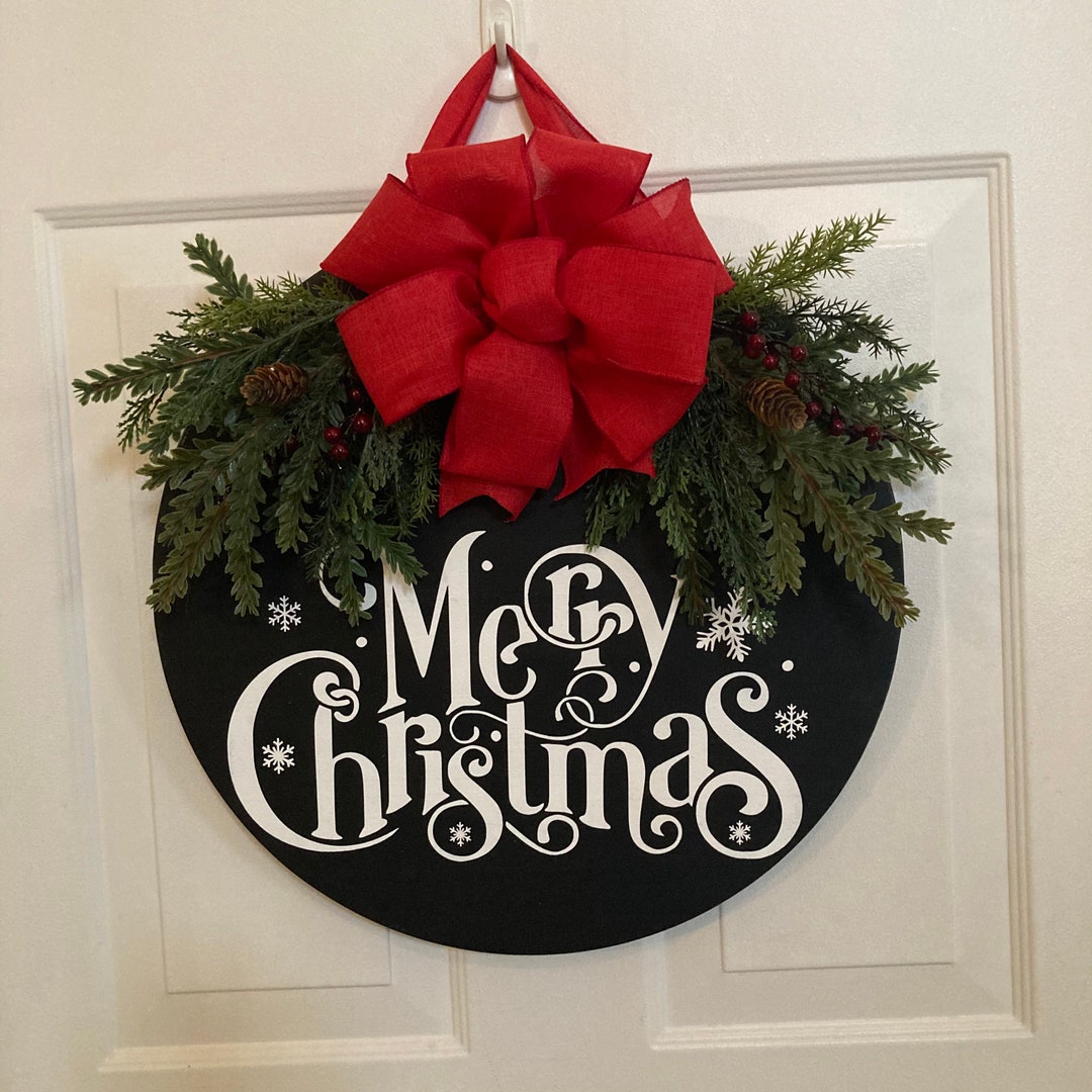 Merry Christmas Wood Round Door Sign - Etsy