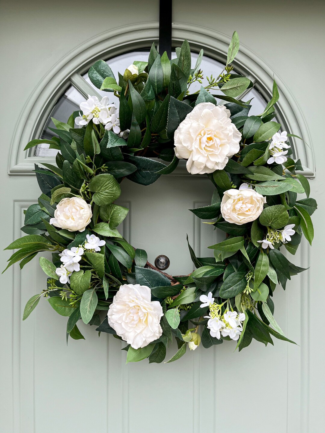 Spring/summer Greenery and Floral Wreath, White Hydrangea and Camellia ...