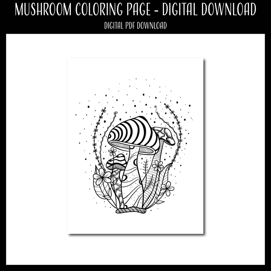 Mushroom Coloring Page - Single Page | Digital Download | Printable PDF ...