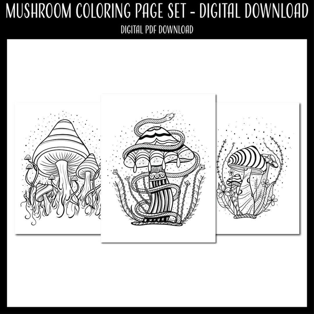 Mushroom Coloring Pages - Set of 3 | Digital Download | Printable PDF ...