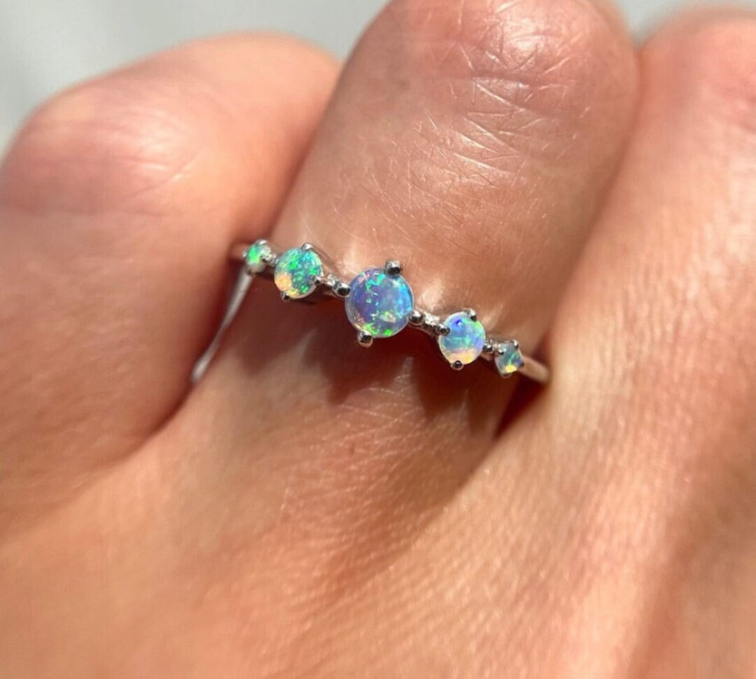Natural Opal Ring-fire Opal Ring-round Opal Ring-sterling Silver Ring ...