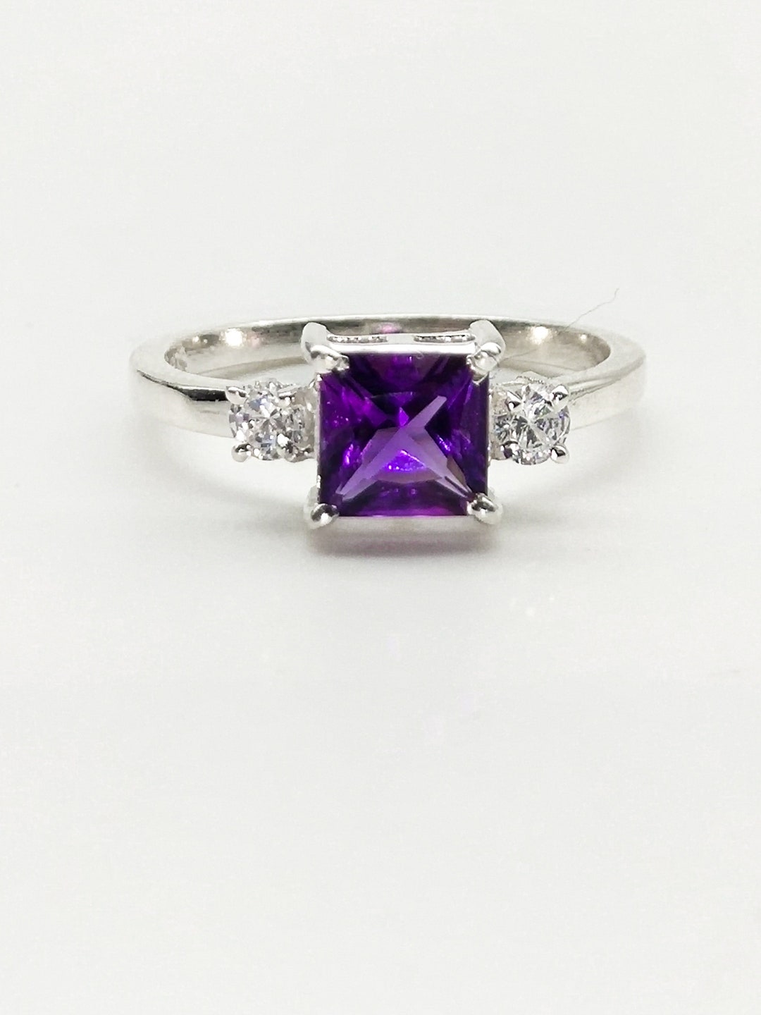 Amethyst Ring-princess Cut Ring-square Amethyst Ring-amethyst Silver ...