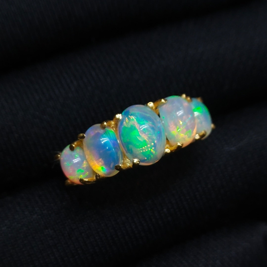 Natural Fire Opal Wedding Ring Engagement Oval Opal Gold Ring 925 ...