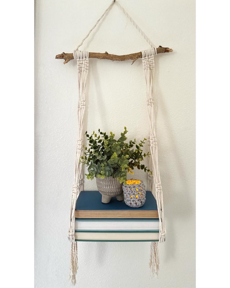 Macramé Hanging Bookshelf || Handmade Add-your-own-books Hanging Wall ...