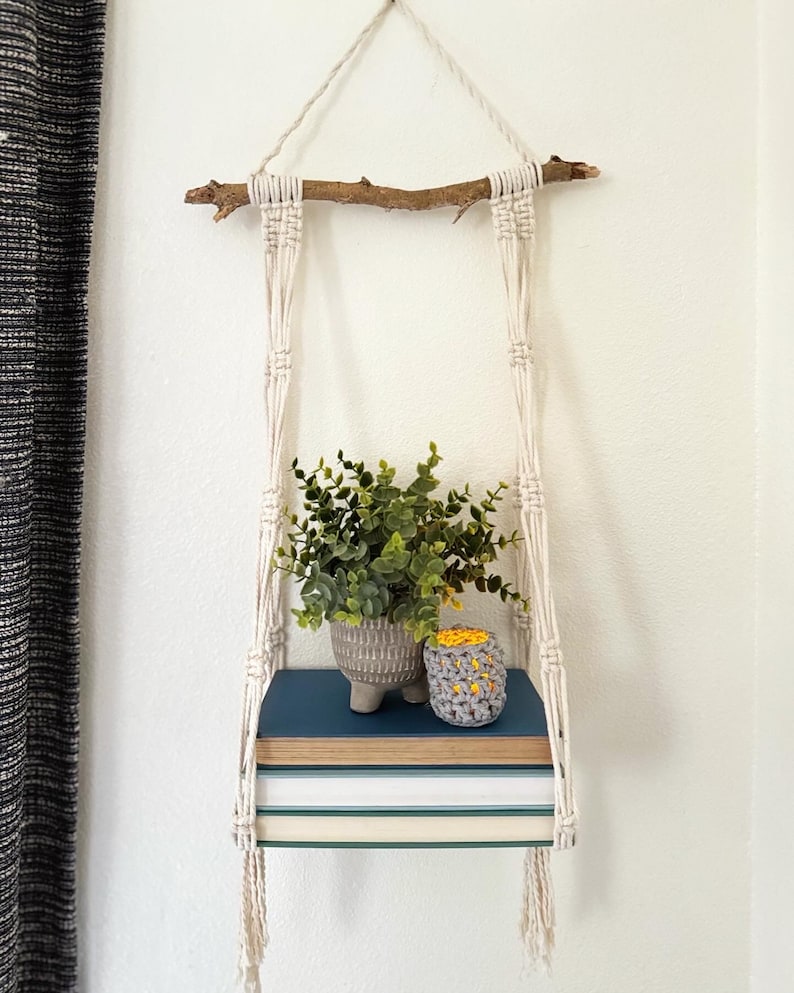 Macramé Hanging Bookshelf || Handmade Add-your-own-books Hanging Wall ...