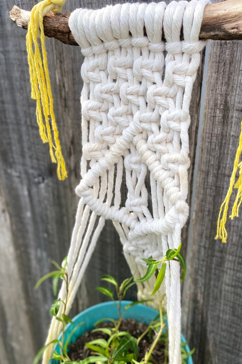 Ombré Macramé Plant Hanger in Dandelion Yellow Handmade Naturally Dip ...