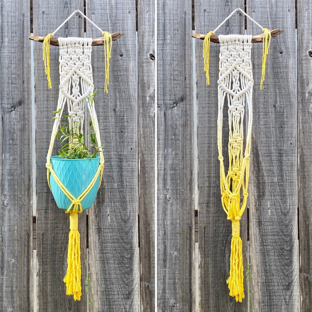 Ombré Macramé Plant Hanger in Dandelion Yellow Handmade Naturally Dip ...