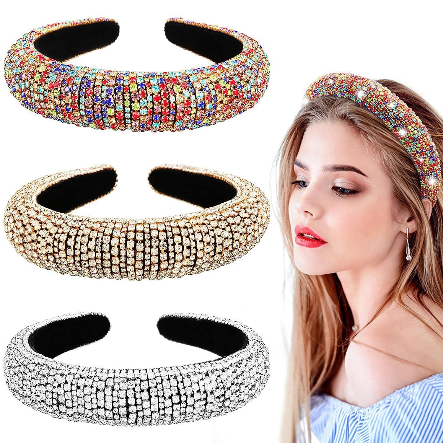 Luxury Crystal Beaded Diamond Headband Padded Hairbands Party Wedding