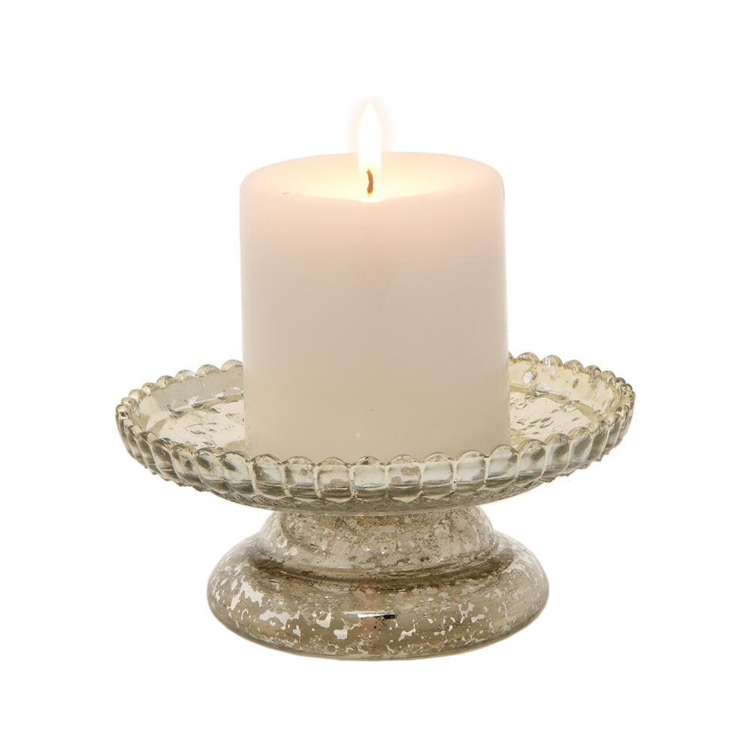 2 5 Silver Anna Mercury Glass Pillar Candle Stand Etsy