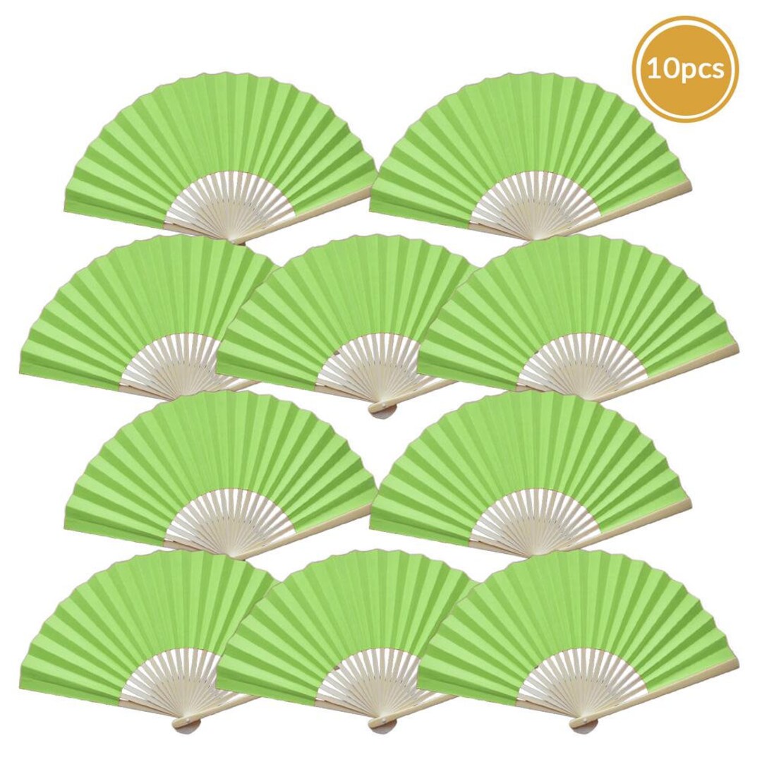 9 Light Lime Green Paper Hand Fans for Weddings, Premium Paper Stock 10 ...