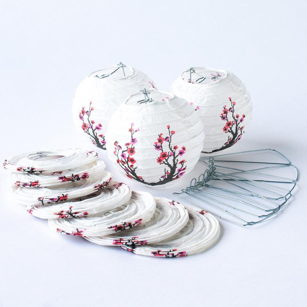 4 Cherry Blossom Round Paper Lantern Even Ribbing - Etsy