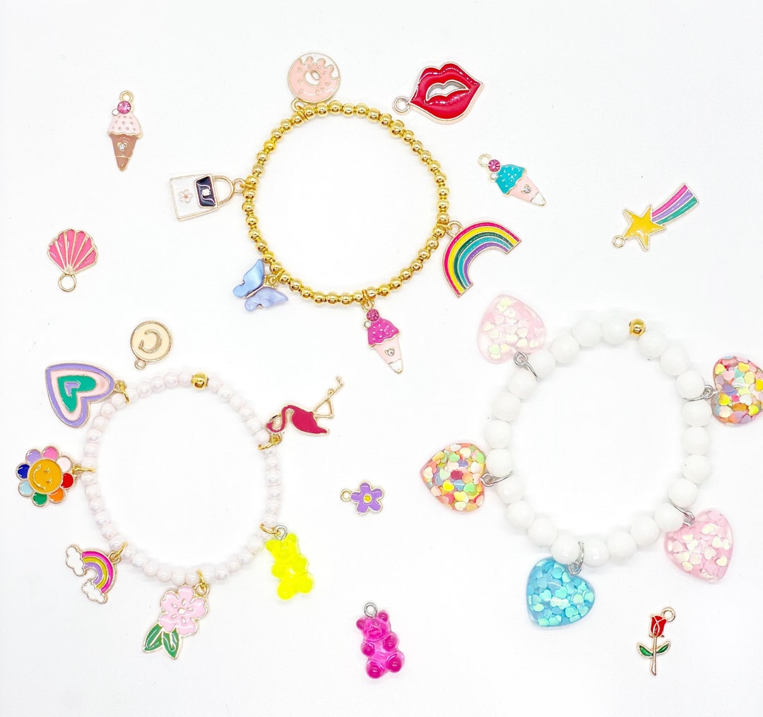 Girls Stretchy Charm Bracelet pick Your Own Charms Design Your Own ...