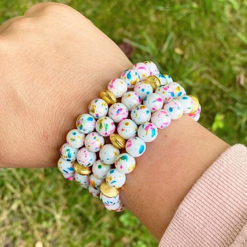 Hand-beaded Confetti Party Bracelets, Stackable Stretch Bracelets With ...
