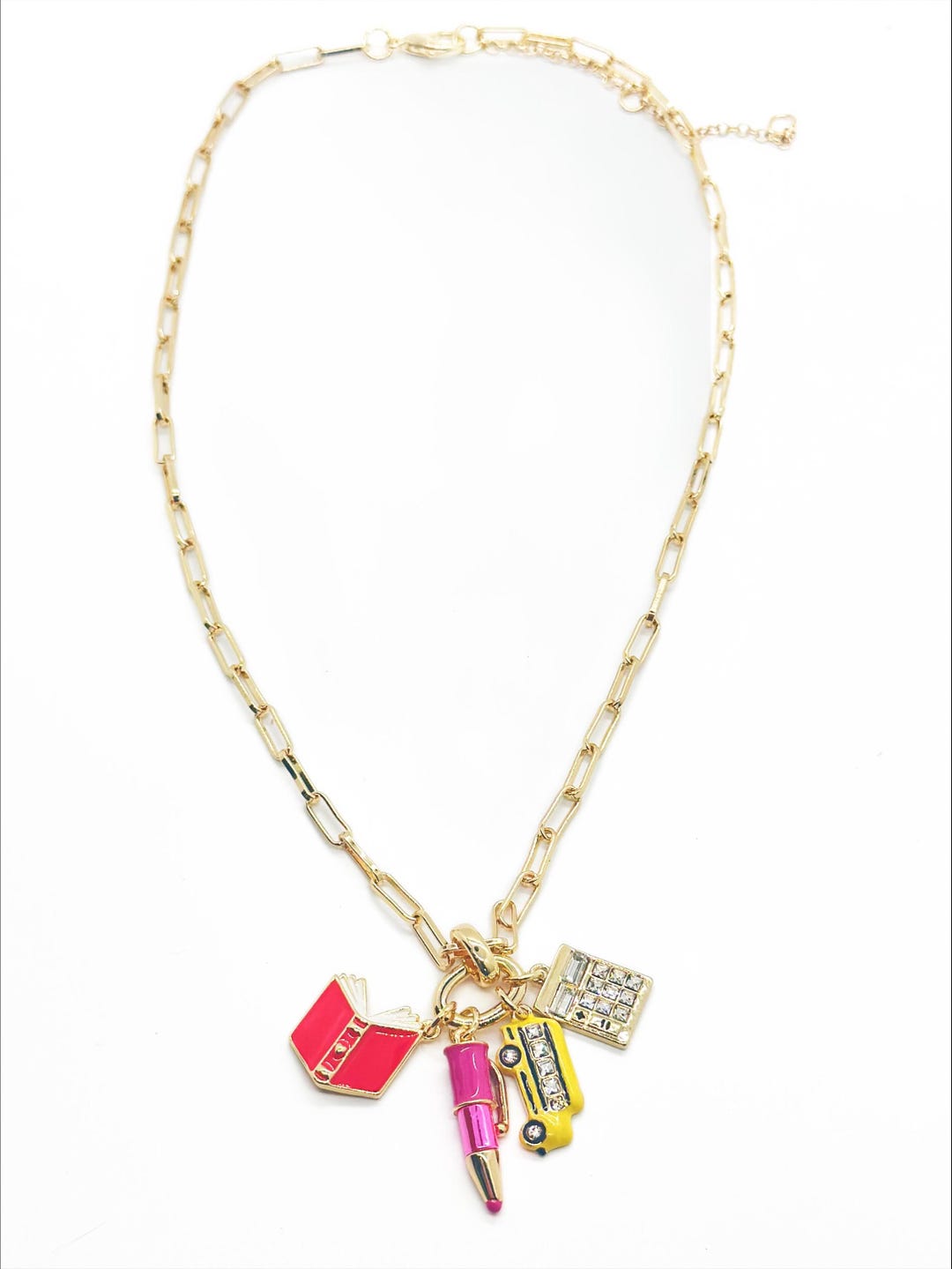 Teacher Charm Necklace School Gift Educator Present Gold Charm Necklace ...