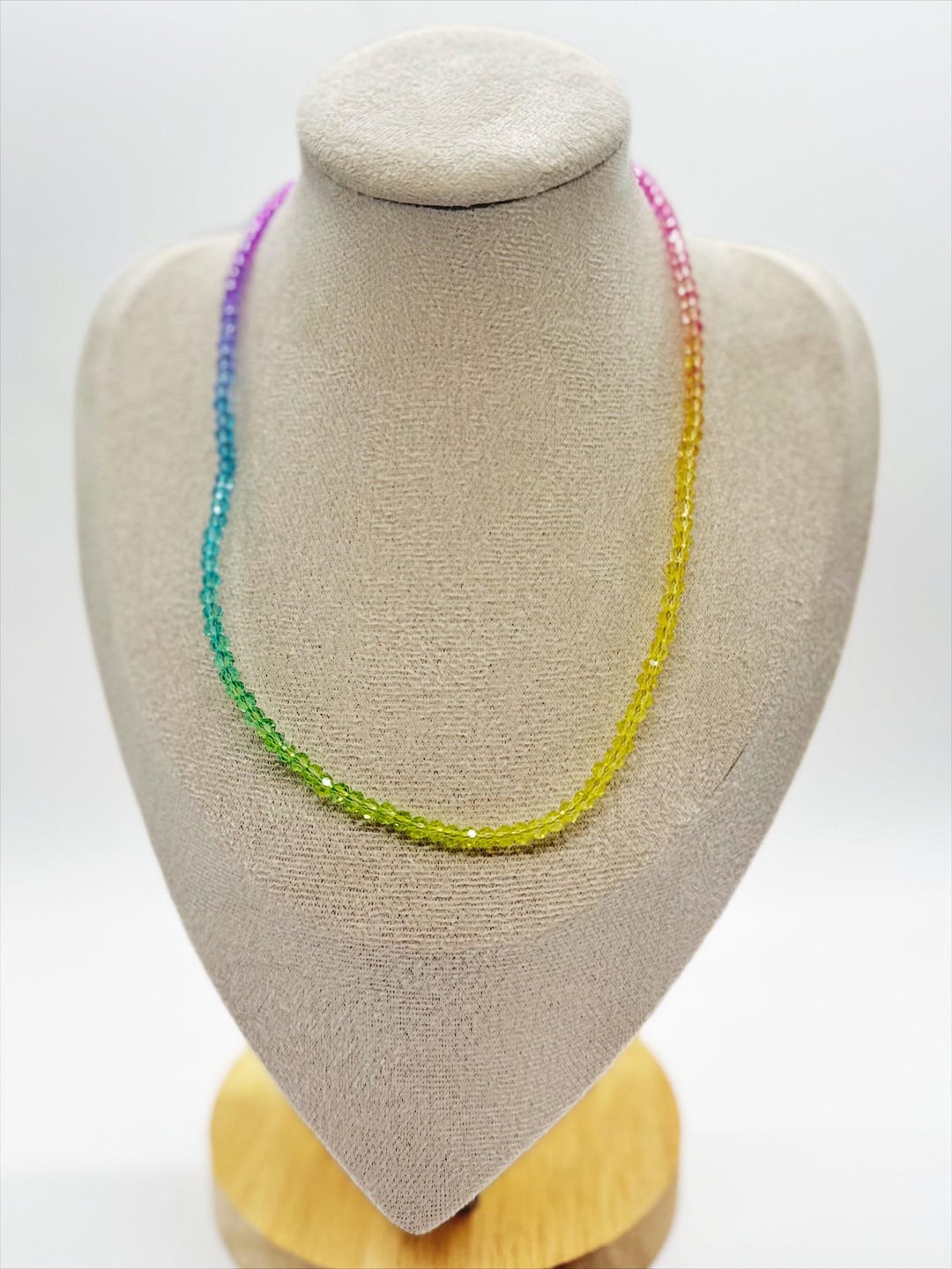 Glass Ombré Rainbow Crystal Candy Stone Necklace Choker Colorful Beaded ...