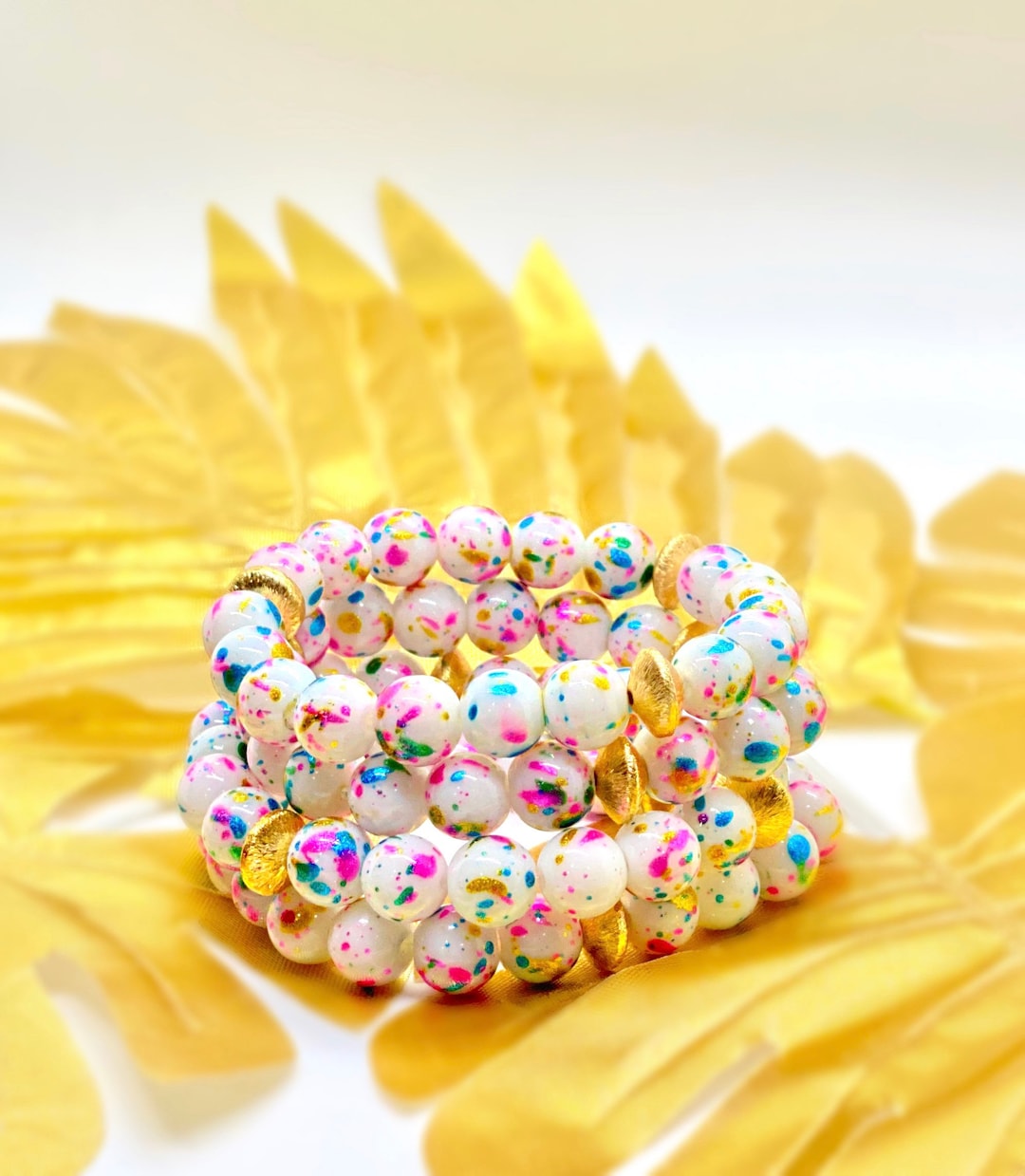 Hand-beaded Confetti Party Bracelets, Stackable Stretch Bracelets With ...