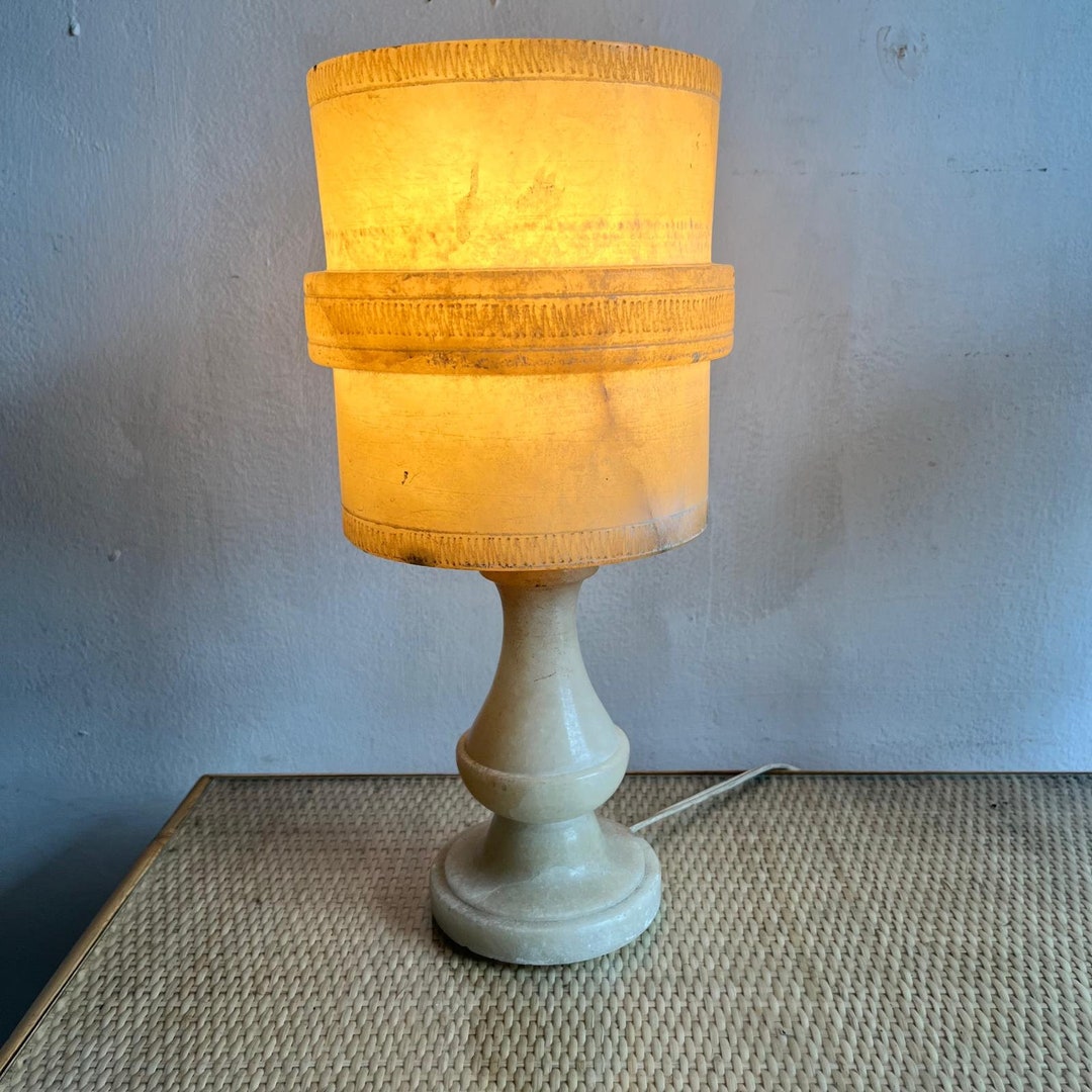 Vintage Alabaster Table Lamp and Shade - Etsy