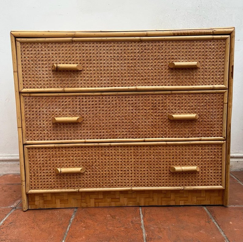 Mid Century Bamboo and Rattan Cane Chest of Drawers/ Storage / - Etsy