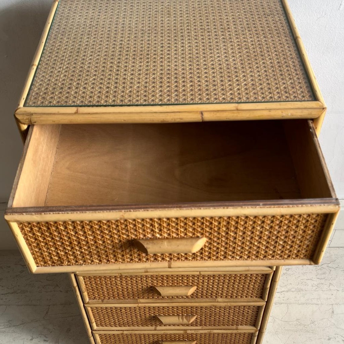 Vintage Cane and Bamboo Tallboy / Chest of Drawers 70s - Etsy