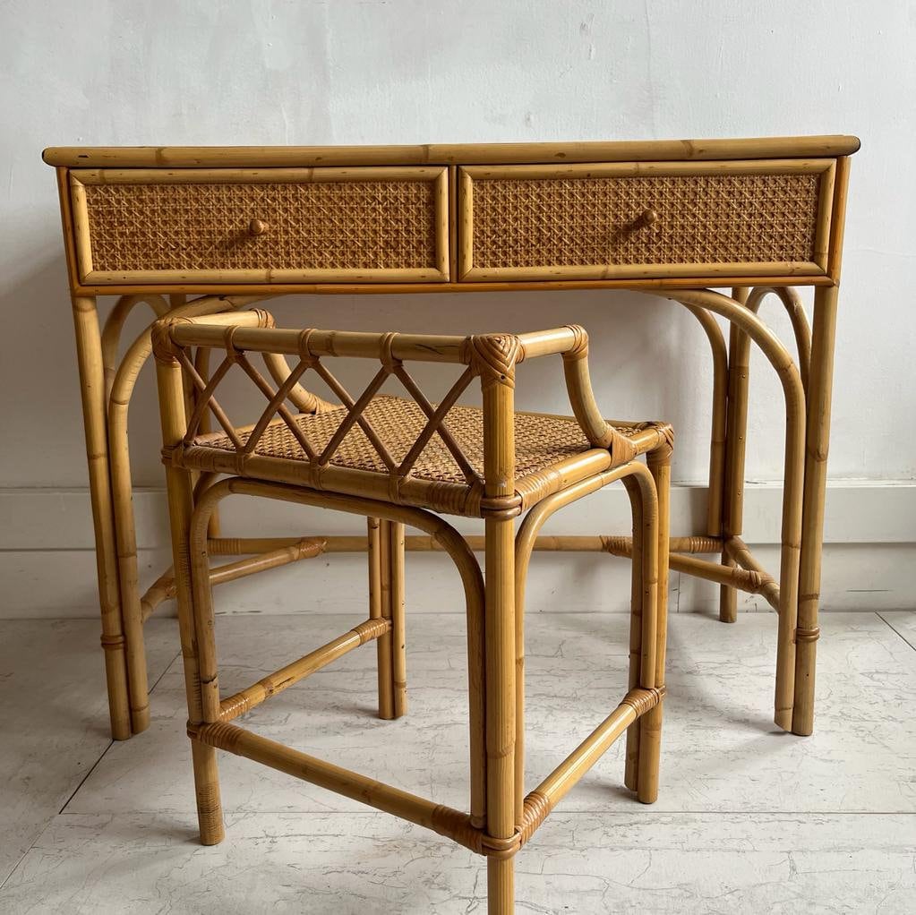 Bamboo and Cane Dressing Table & Cane Stool - Etsy