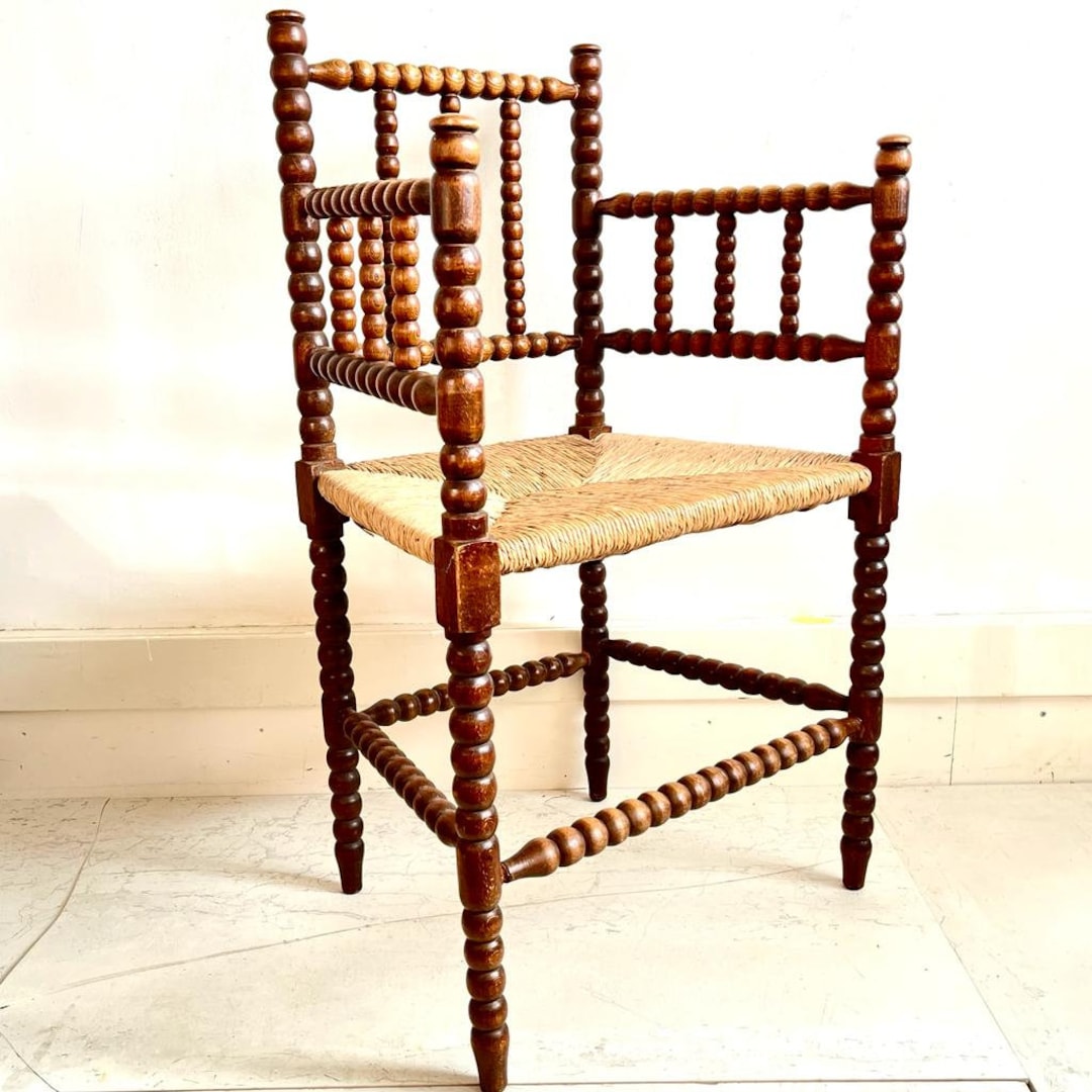 Dutch 1920s Bobbin Chair With Rush Seat - Etsy