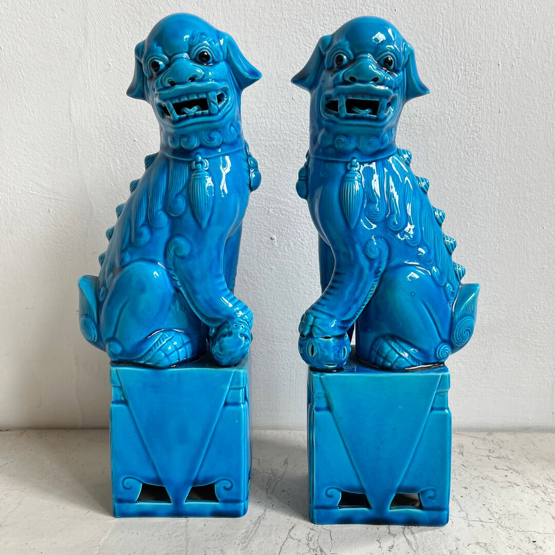Extra Large Pair of Turquoise Foo Dogs Figurines / Ornaments - Etsy