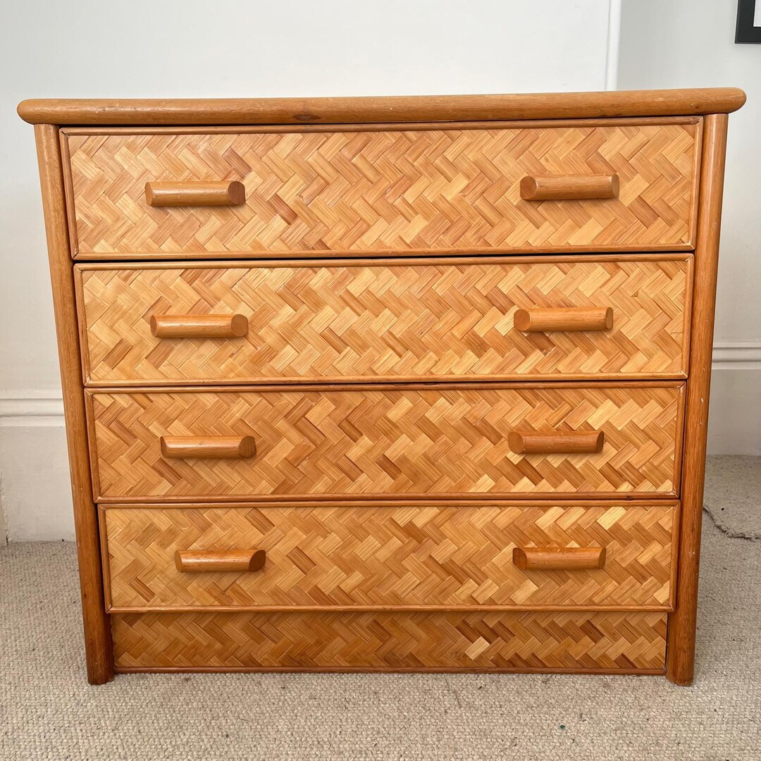 Mid Century Rattan Cane Chest of Drawers With Lattice Cane Finish - Etsy
