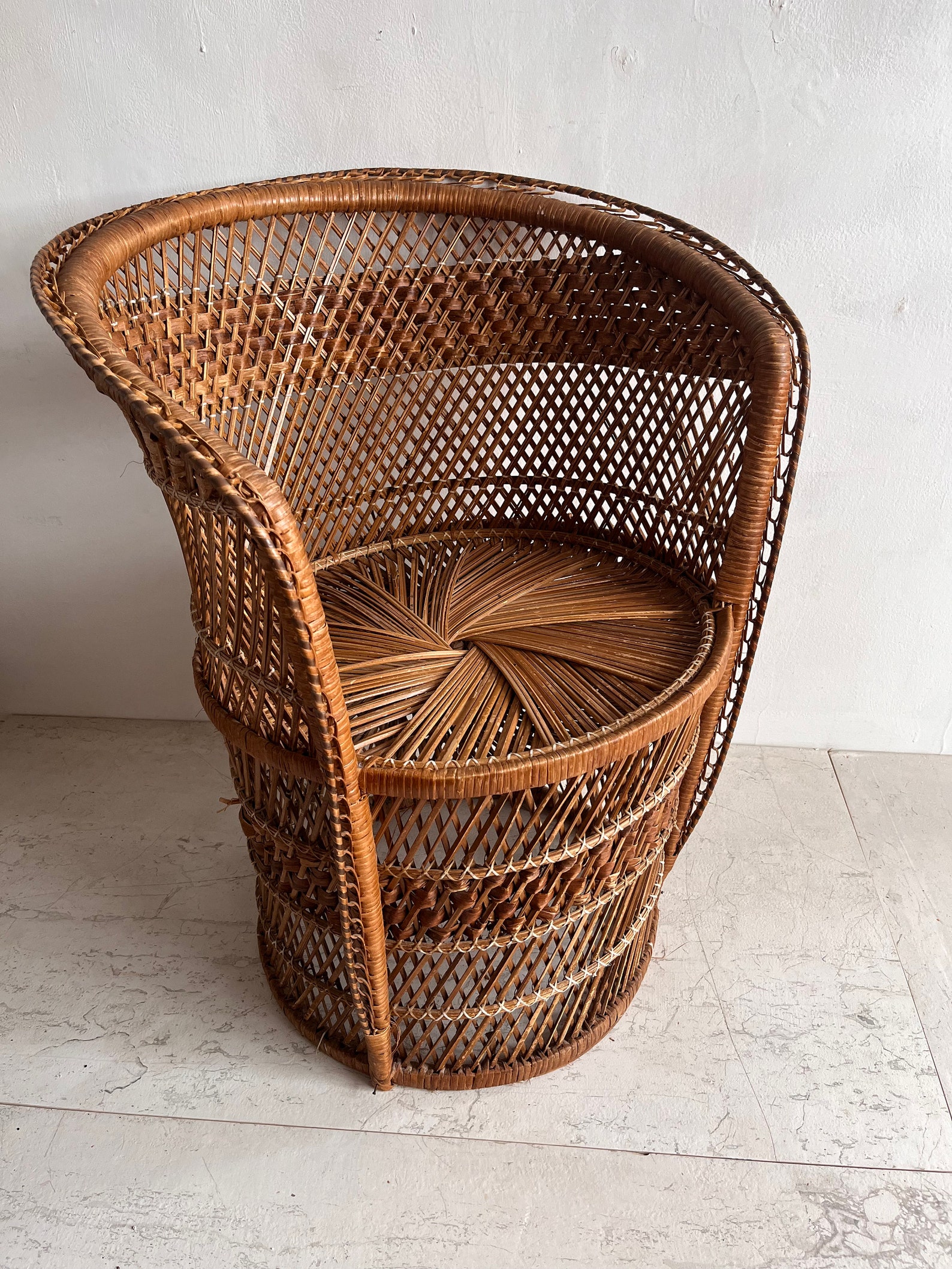 Vintage Peacock Wicker Bucket Chair - Etsy