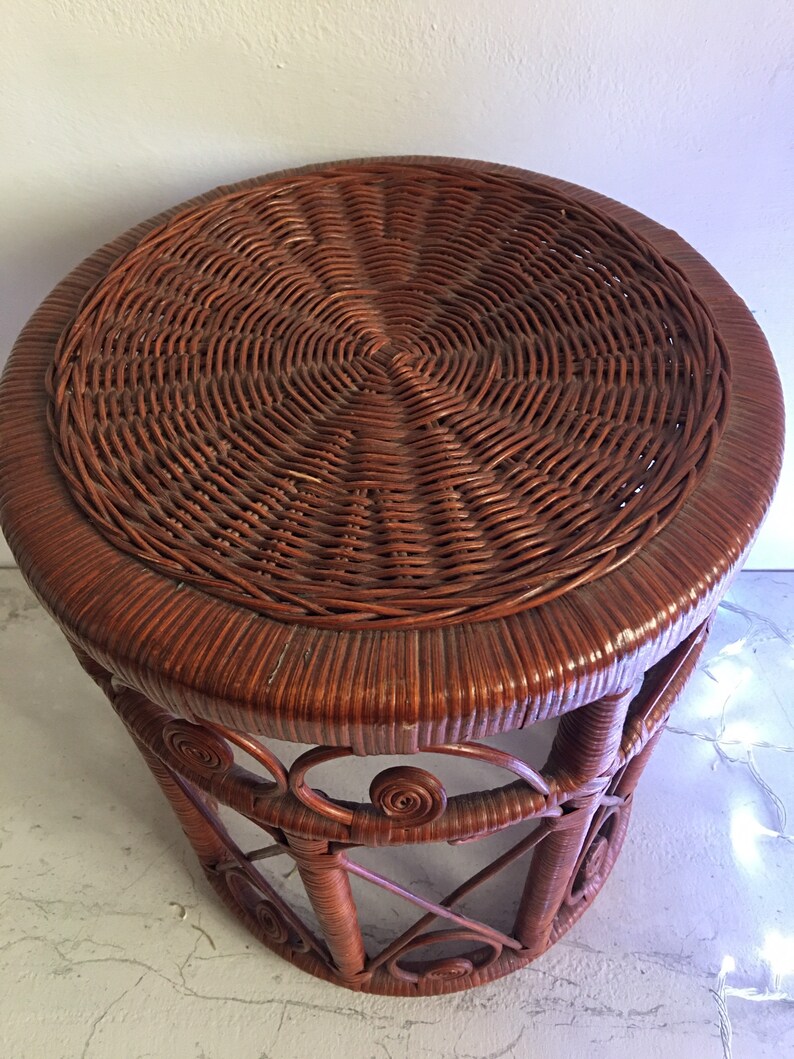 Midcentury Mediterranean Wicker and Rattan Stool /table / - Etsy