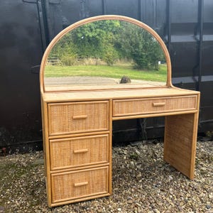 Cane and Bamboo Dressing Table With Attached Mirror - Etsy