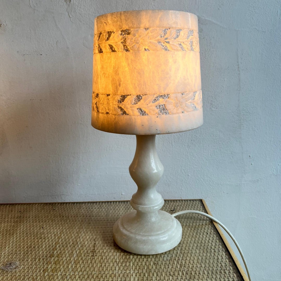 Vintage Alabaster Table Lamp With Alabaster Lamp Shade - Etsy