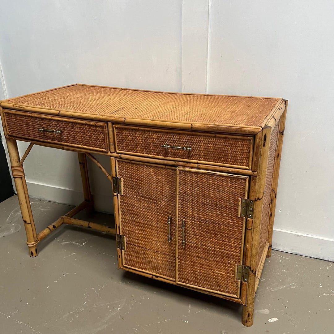 Vintage Cane & Bamboo Dressing Table / Desk/ Console Table - Etsy
