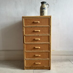 Vintage Cane and Bamboo Tallboy / Chest of Drawers 70s - Etsy
