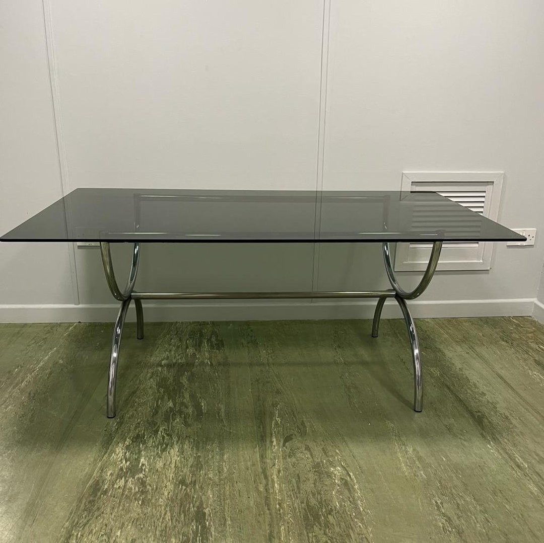 Vintage Frosted Glass Topped Table With Shaped Chrome Legs - Etsy