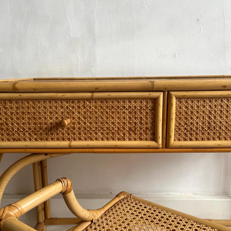 Bamboo and Cane Dressing Table & Cane Stool - Etsy