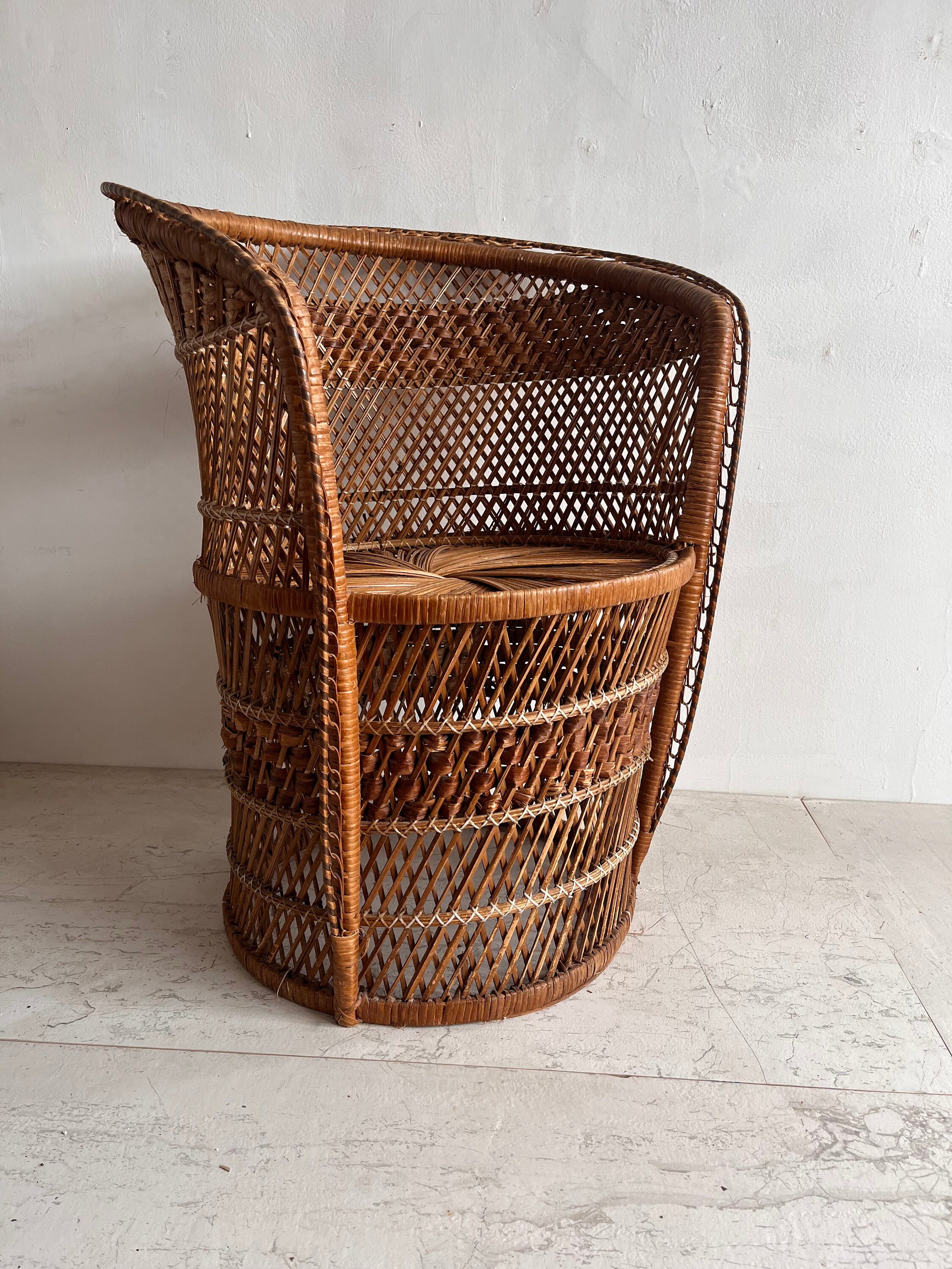 Vintage Peacock Wicker Bucket Chair - Etsy