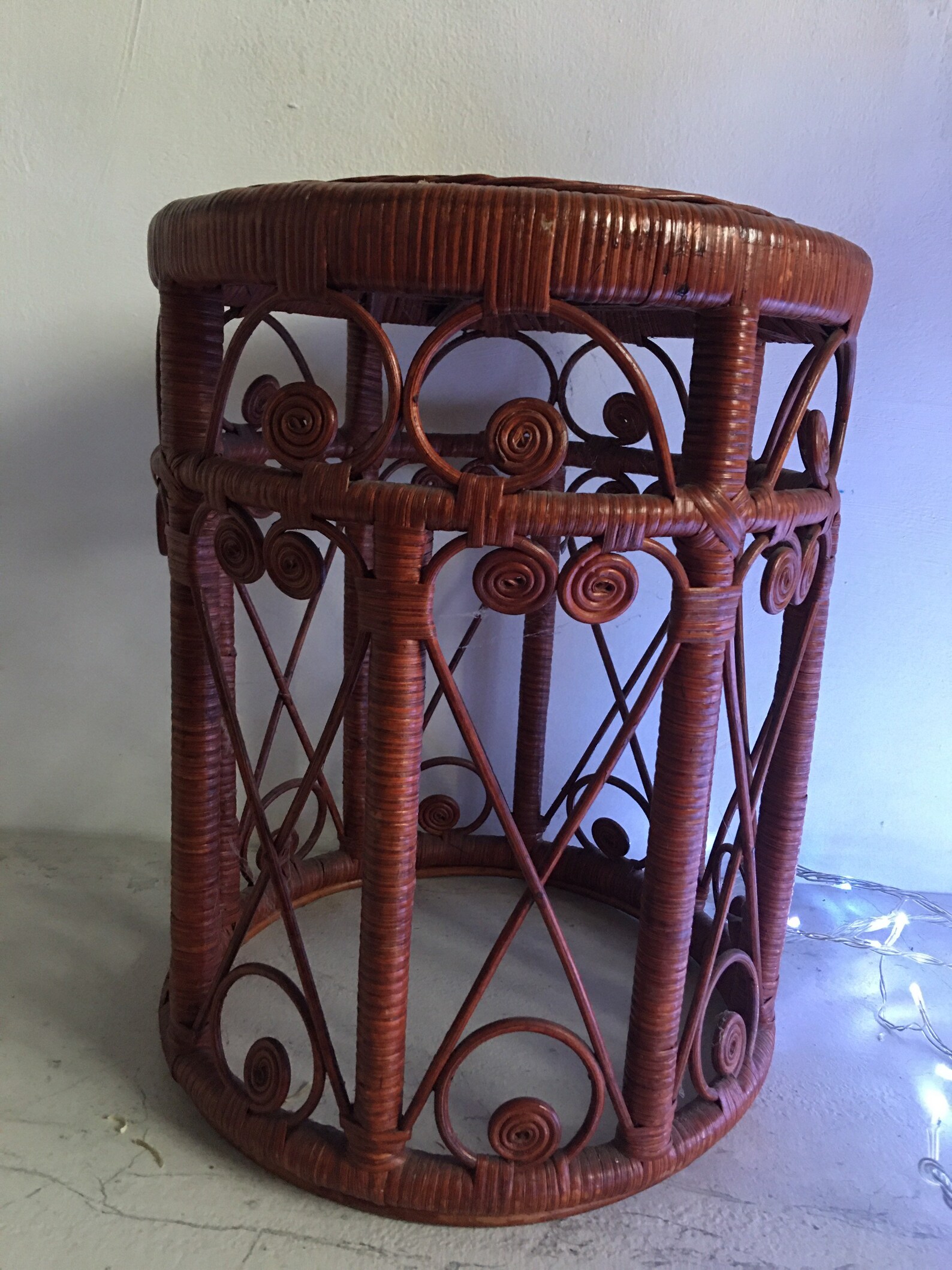 Midcentury Mediterranean Wicker and Rattan Stool /table / - Etsy