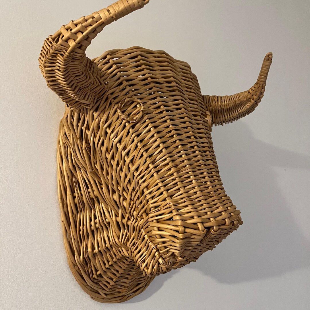 Vintage Handmade Wicker Bulls Head - Etsy