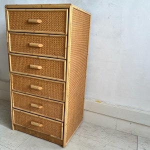 Vintage Cane and Bamboo Tallboy / Chest of Drawers 70s - Etsy
