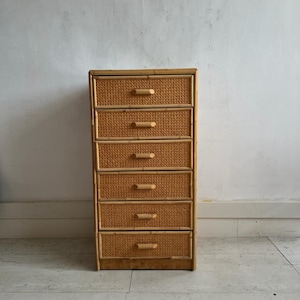 Vintage Cane and Bamboo Tallboy / Chest of Drawers 70s - Etsy