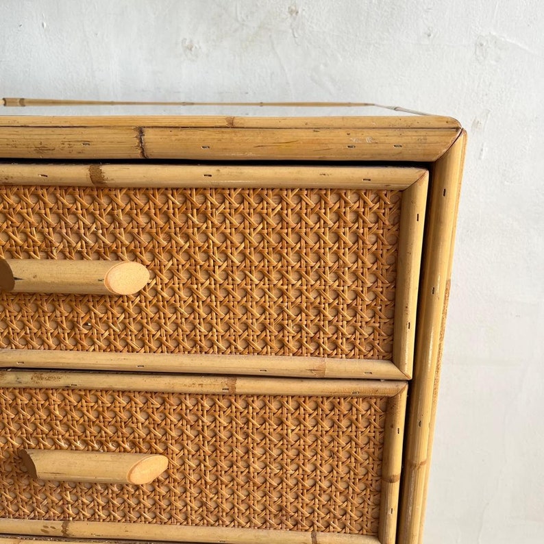Vintage Cane and Bamboo Tallboy / Chest of Drawers 70s - Etsy