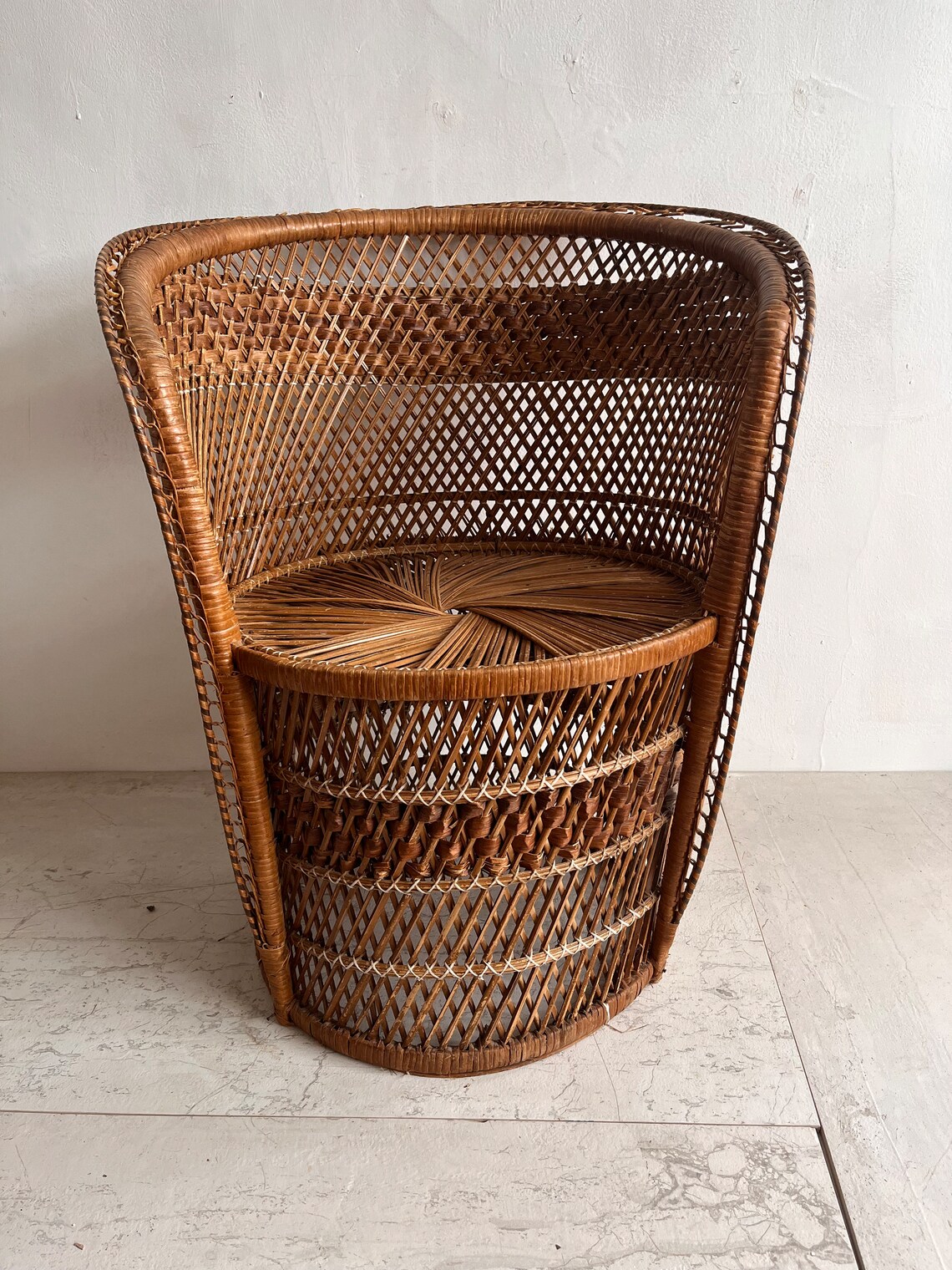 Vintage Peacock Wicker Bucket Chair - Etsy