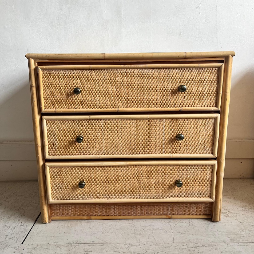 Mid Century Rattan 3 Drawer Chest of Drawers / Storage / Cupboard - Etsy
