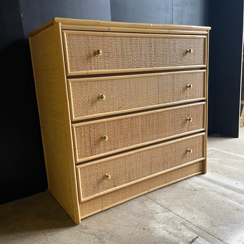 Mid Century Rattan Chest of Drawers/ Storage / Cupboard - Etsy