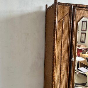 Victorian Cane and Bamboo Wardrobe With Drawer and Mirror / Storage ...